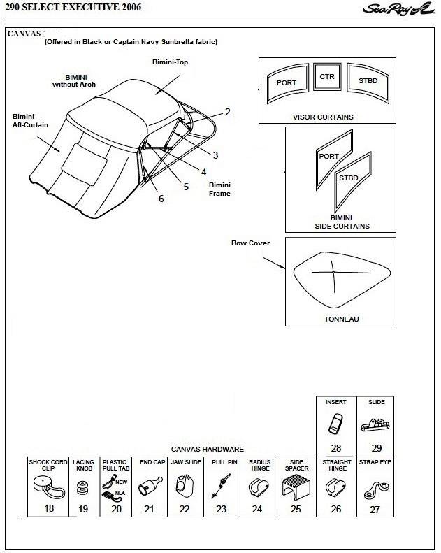Sea Ray® 290-SLX-No-Arch, 2006: parts-manual-canvas-drawing Bimini-Top ...